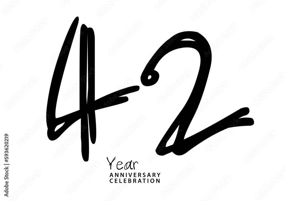 42 year anniversary celebration black color logotype vector, 42 number ...