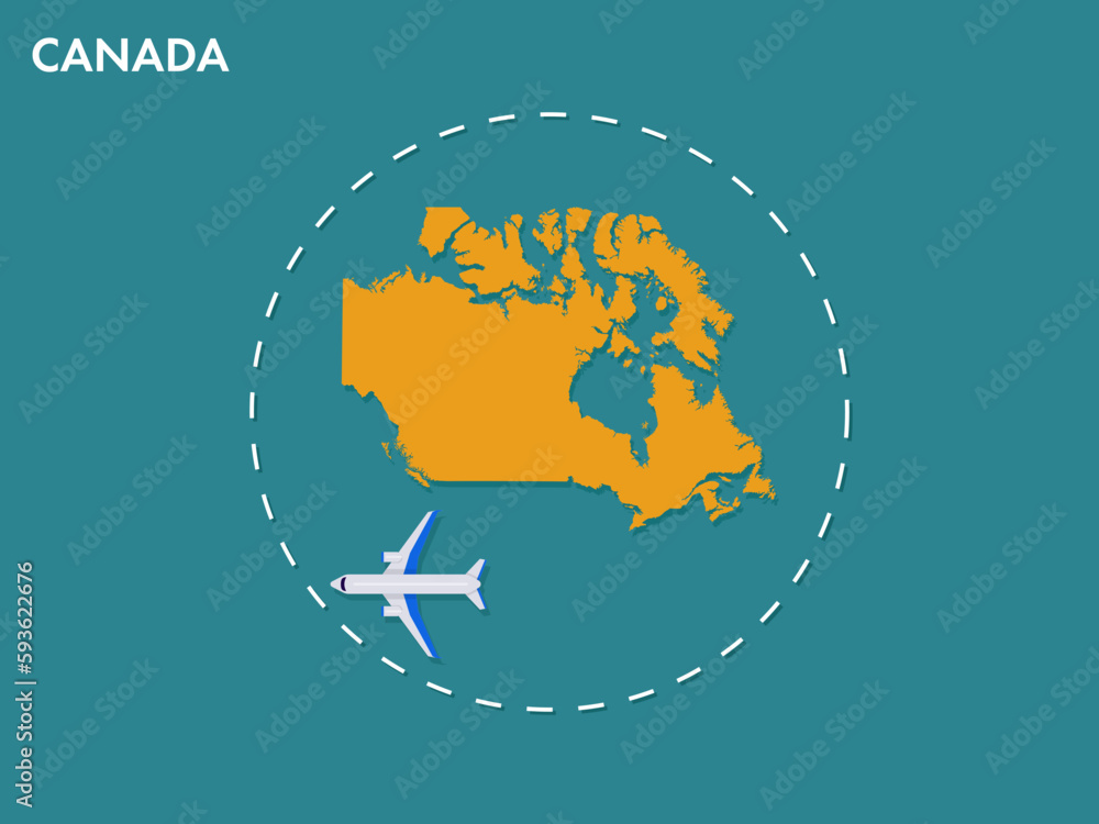 An airplane leaving the boundary of Canada country, a concept of ...