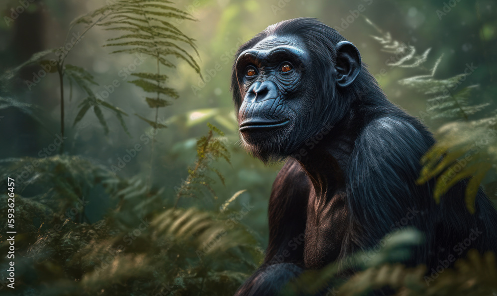 bonobo in its natural habitat, surrounded by lush green vegetation with ...