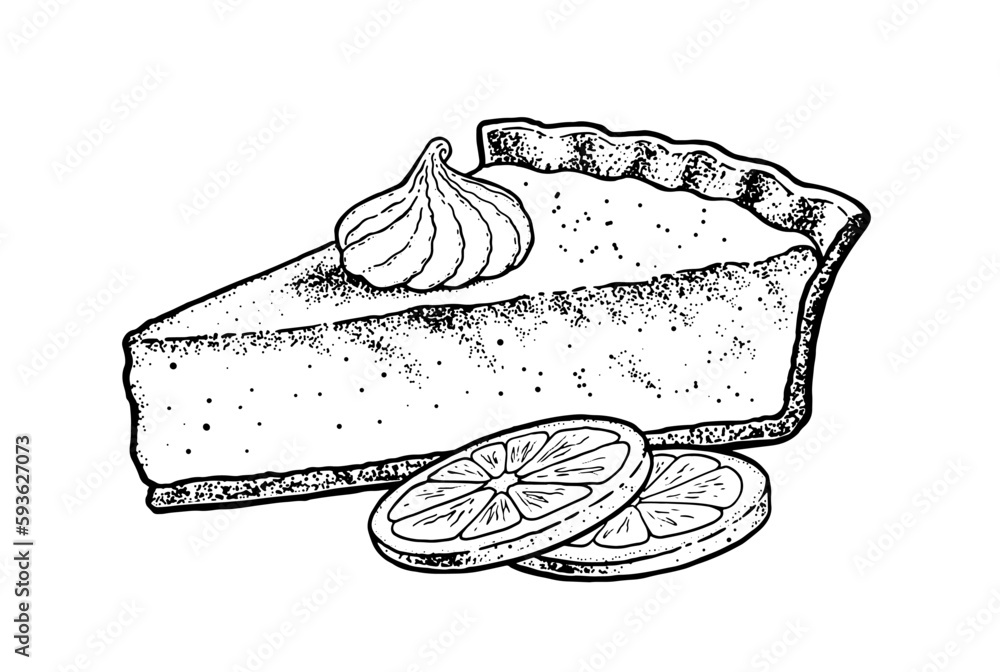 Vector sketch illustration of Lemon Tart. Vintage style drawing. Stock ...