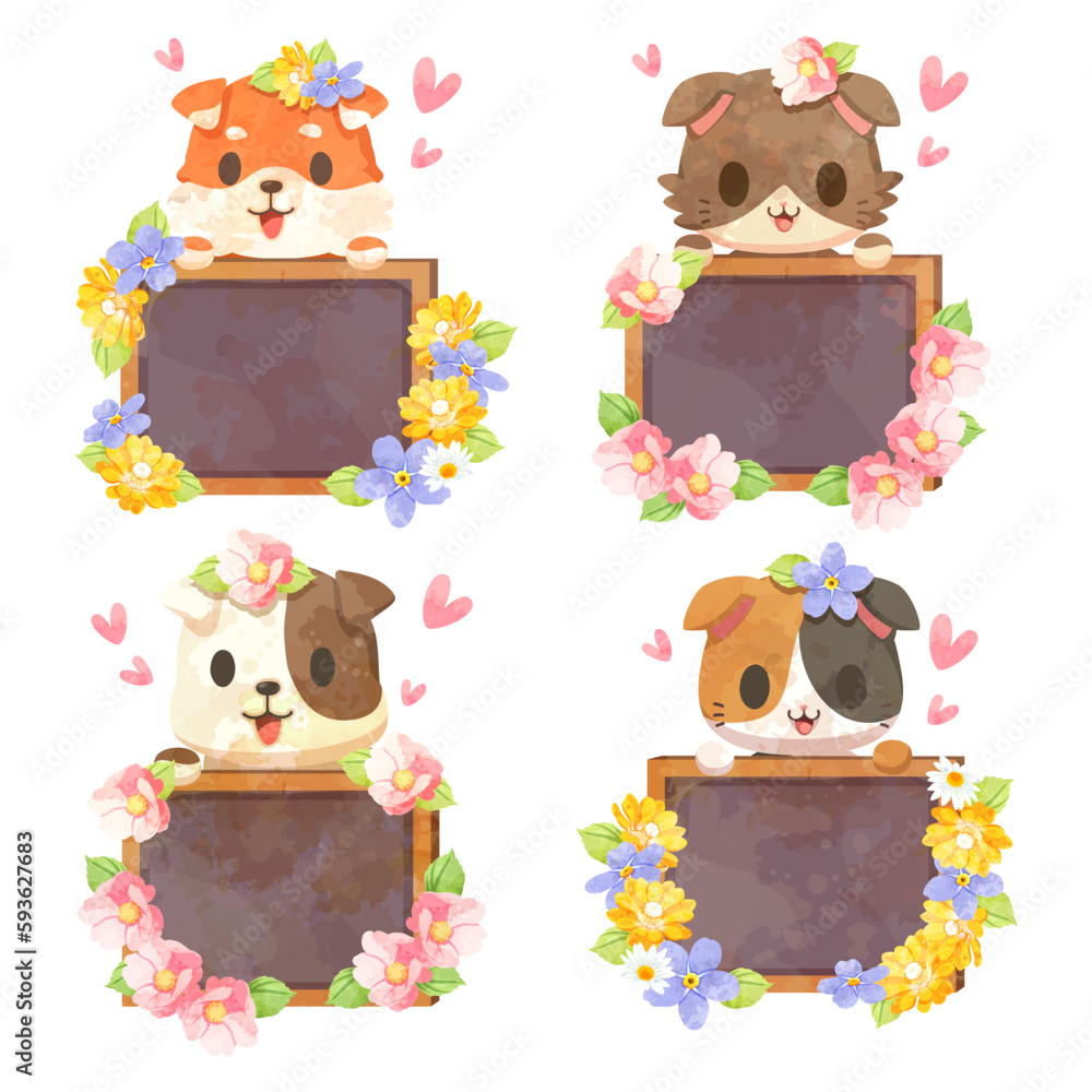 Cartoon animal dog and cat holding signboard, Set with cute animals ...