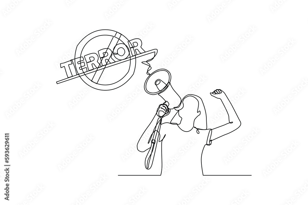 Vetor de Single one line drawing anti terrorism women. Anti terrorism ...