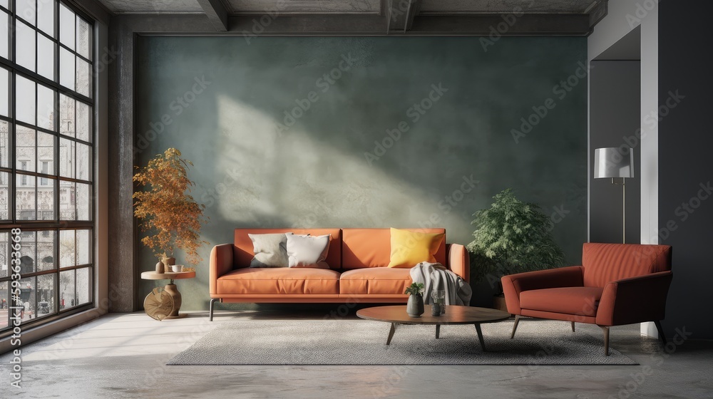 ภาพประกอบสต็อก Light living room interior with couch and armchair with ...