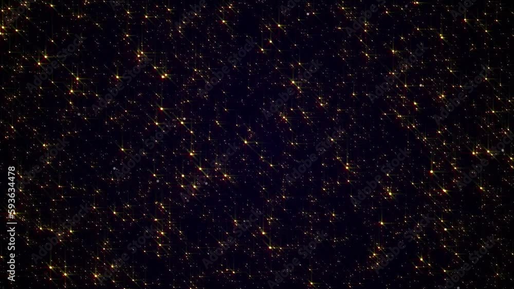 Flying through the glowing twinkling stars on starry night sky in space ...