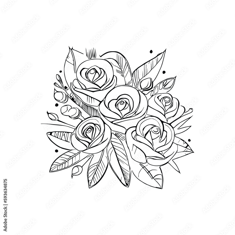 Vetor de Beautiful Roses Coloring Book, Roses Coloring page, Roses line ...