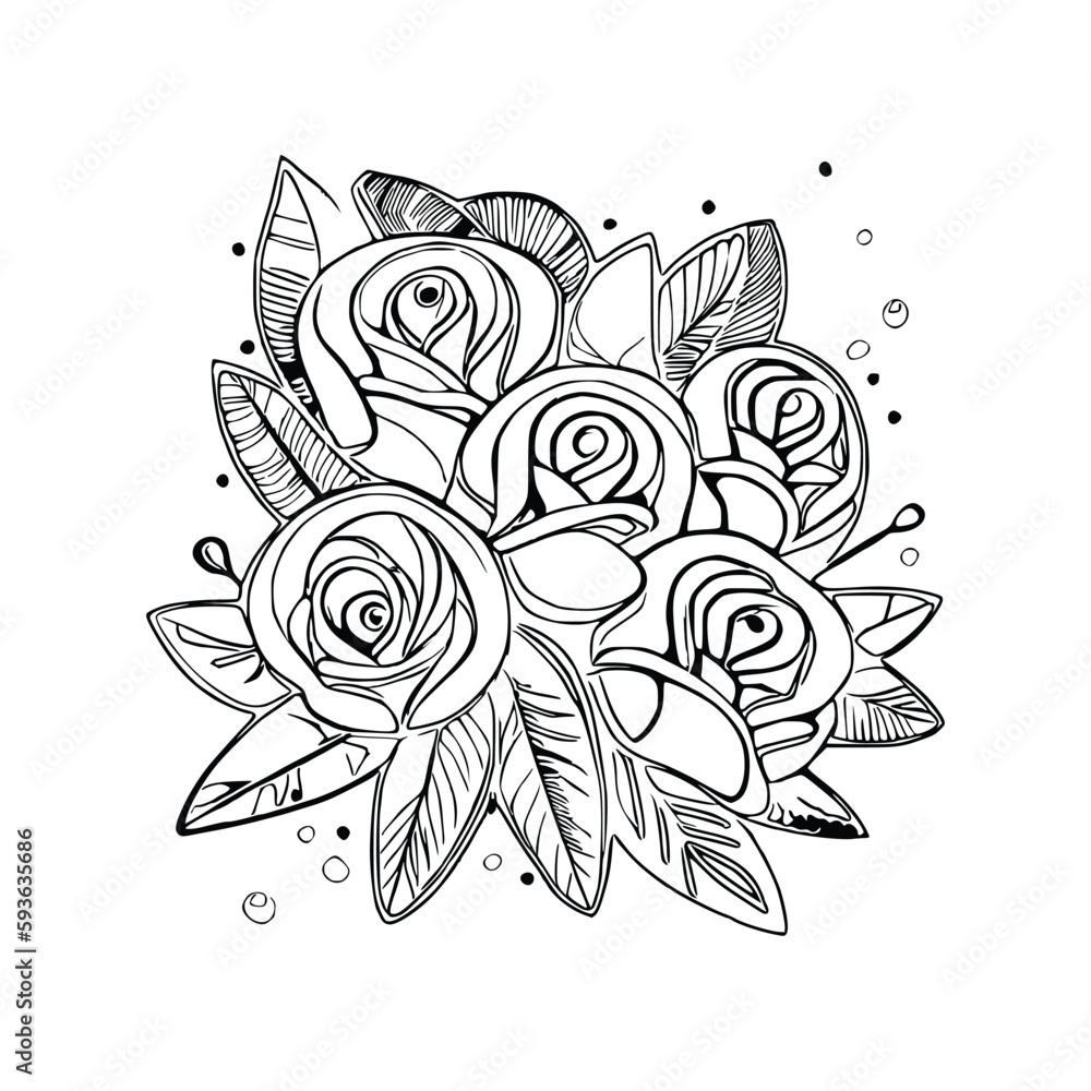 Beautiful Roses Coloring Book, Roses Coloring page, Roses line art ...