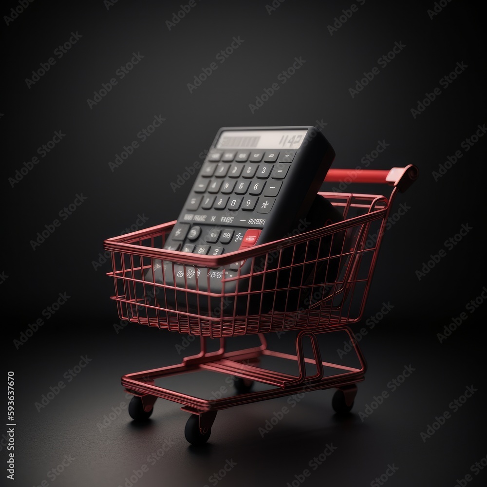 A minimalist, money-themed image of a small black shopping cart on a ...