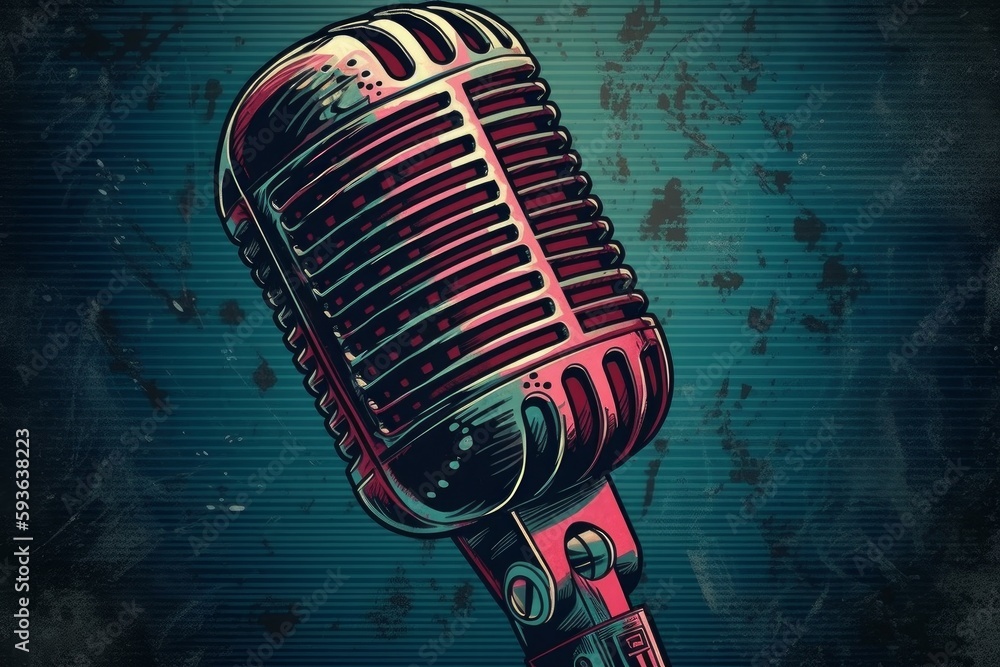 nostalgic portrait of a vintage microphone against a retro background ...