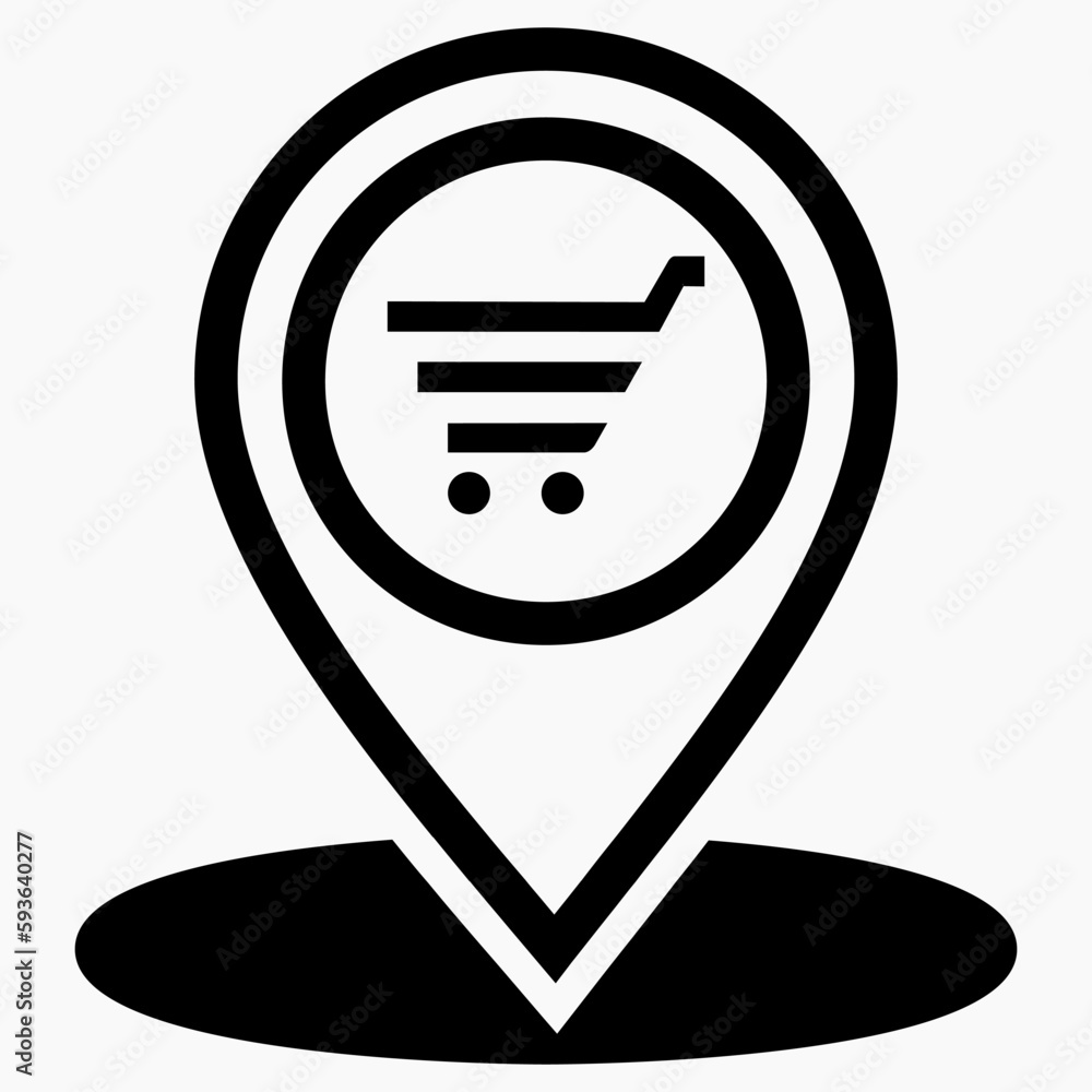 Store location icon. Supermarket location. Place on the map of outlets ...