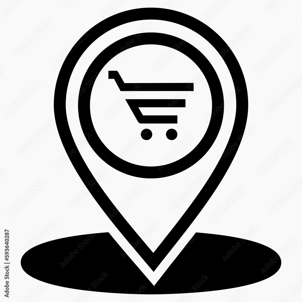Store location icon. Supermarket location. Place on the map of outlets ...