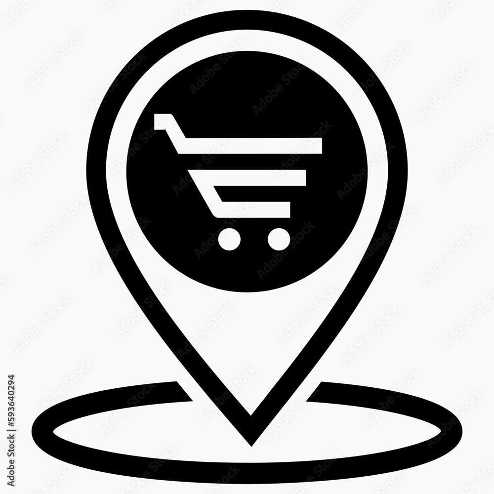 Store location icon. Supermarket location. Place on the map of outlets ...