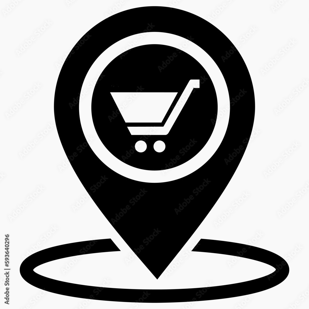 Store location icon. Supermarket location. Place on the map of outlets ...