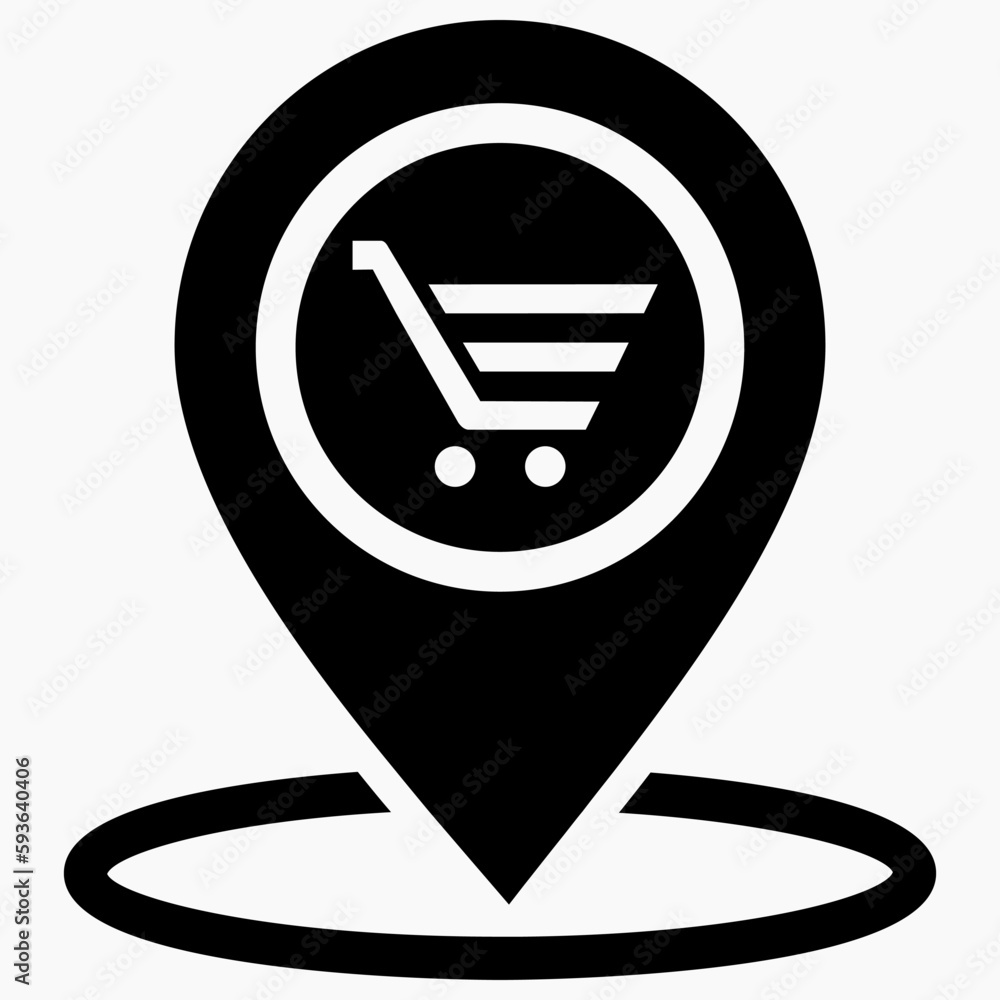 Store location icon. Supermarket location. Place on the map of outlets ...