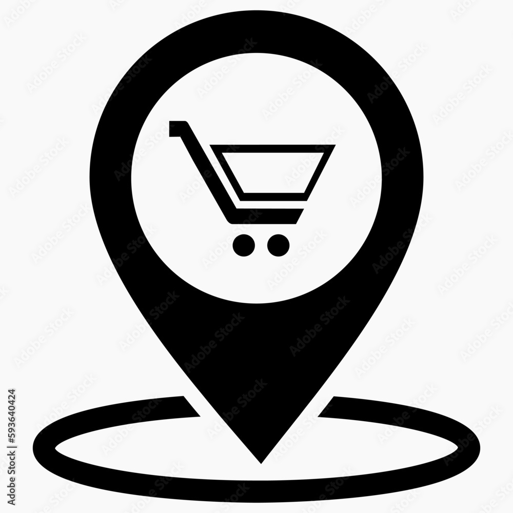 Store location icon. Supermarket location. Place on the map of outlets ...