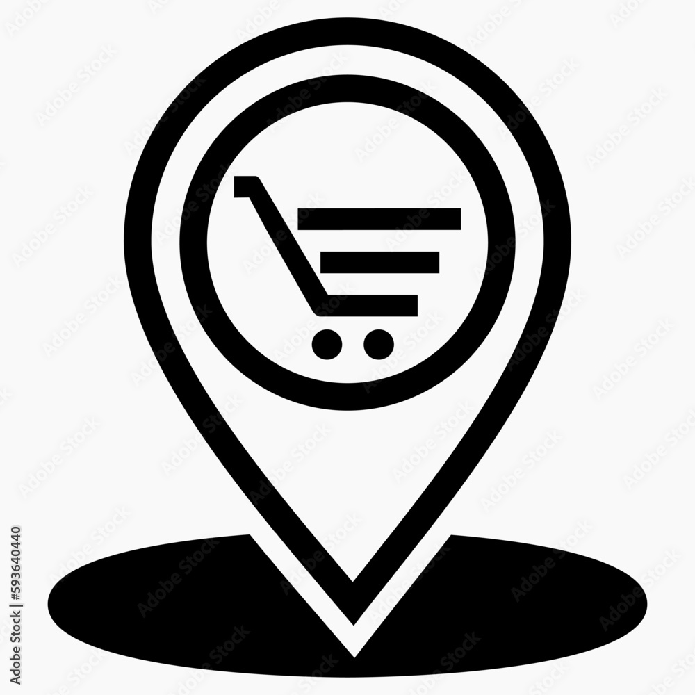 Store location icon. Supermarket location. Place on the map of outlets ...
