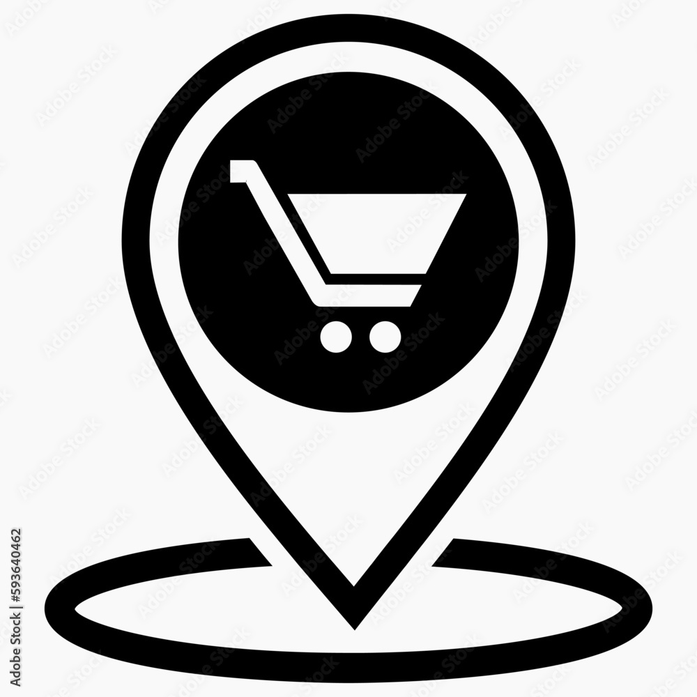 Store location icon. Supermarket location. Place on the map of outlets ...