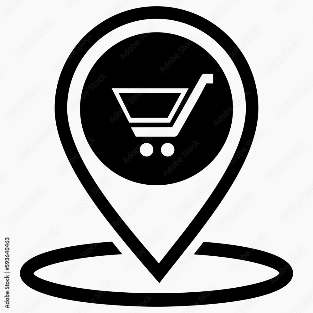 Store location icon. Supermarket location. Place on the map of outlets ...