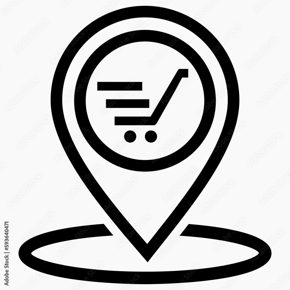 Store location icon. Supermarket location. Place on the map of outlets ...