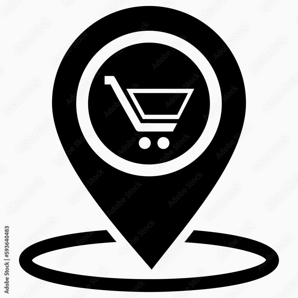 Store location icon. Supermarket location. Place on the map of outlets ...