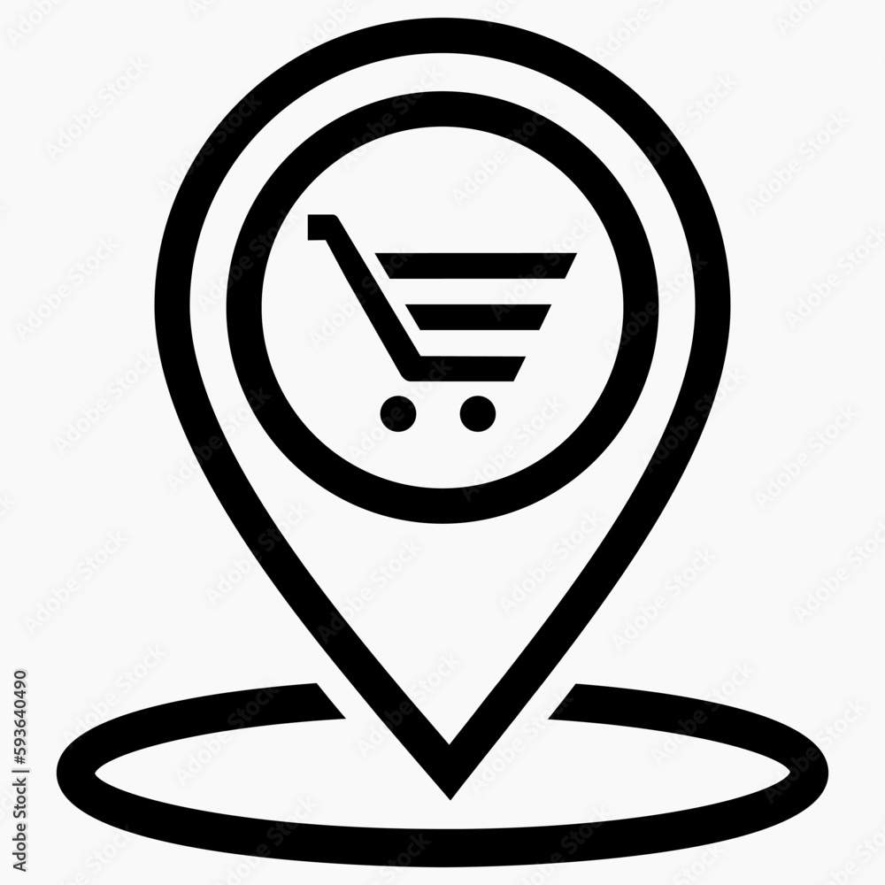 Store location icon. Supermarket location. Place on the map of outlets ...