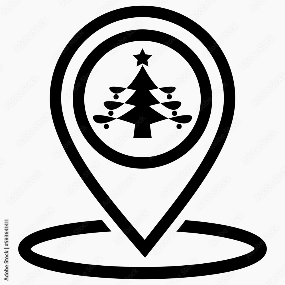 Christmas tree location icon. Place of Christmas market. Place on the ...