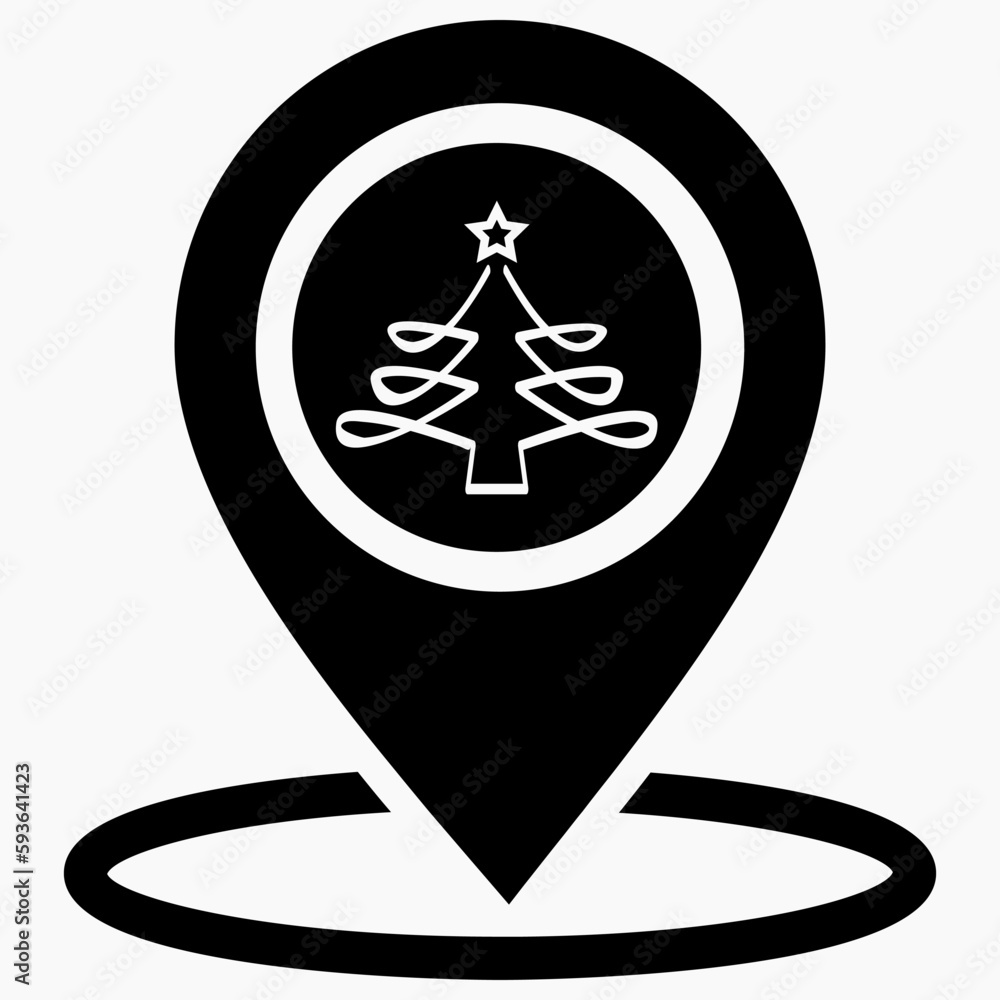 Christmas tree location icon. Place of Christmas market. Place on the ...