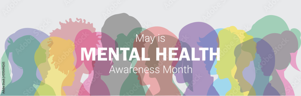 Mental Health Awareness Month banner. It features colorful silhouette ...