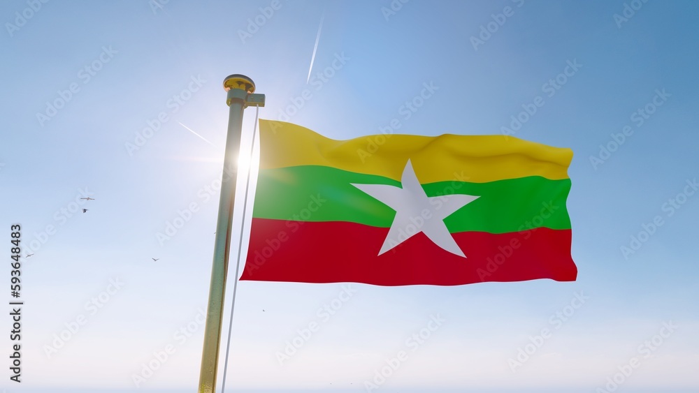 Burma flag. 3D realistic waving flag background. Flag of Myanmar burma ...
