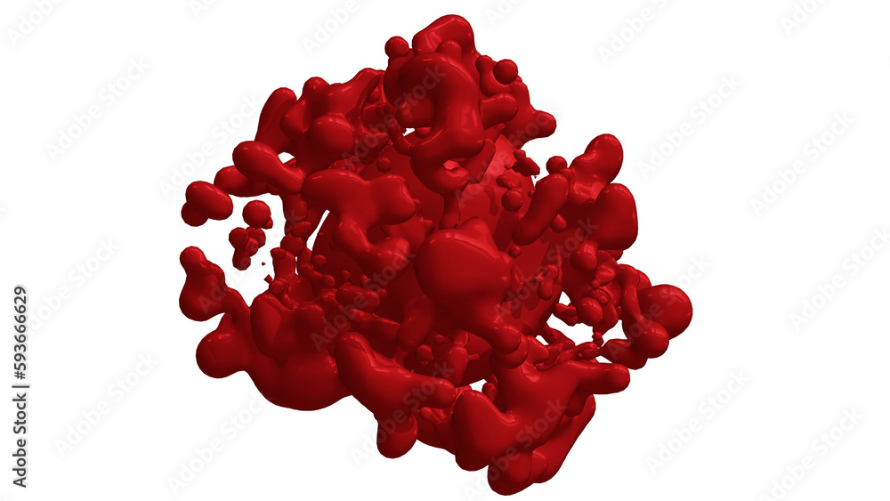 Exploding liquid sphere. Blood drops. Red sphere bursting. Blood ...