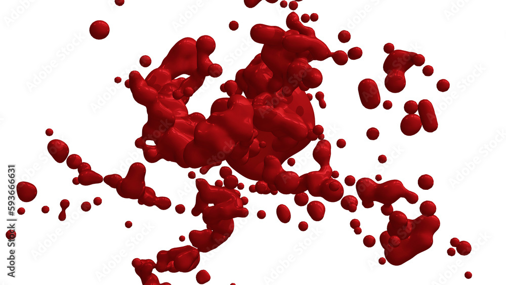 Exploding liquid sphere. Blood drops. Red sphere bursting. Blood ...