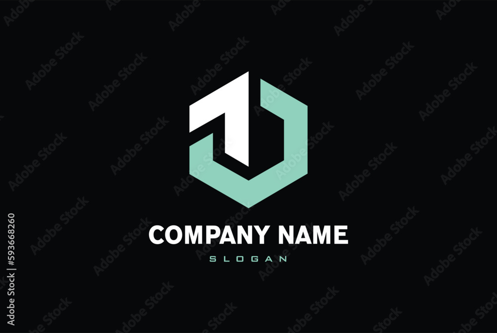 TJ JT logo. the letter T and J perfectly combined into a new Hexagon ...