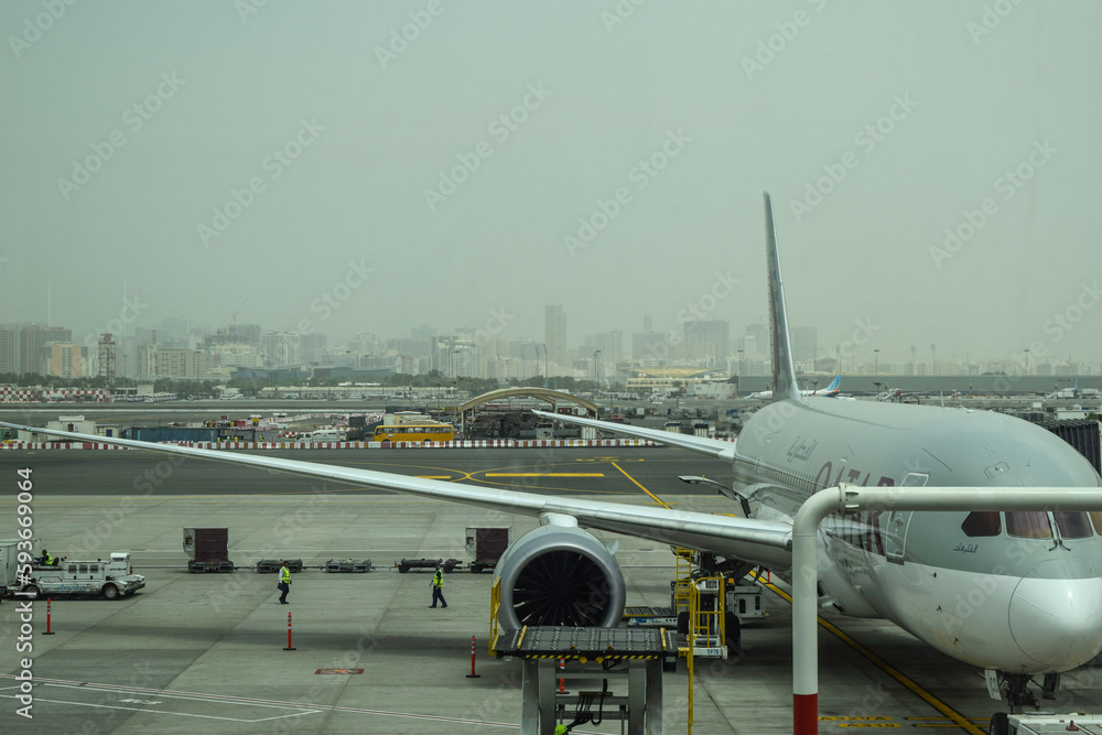 Airplane from Qatar Airways at the airport Hamad International Airport ...