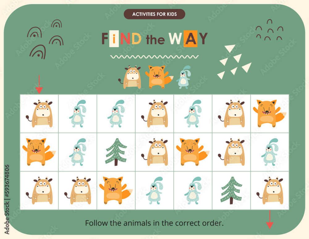 Cute Animals activities for kids. Find the way – follow the animals in ...