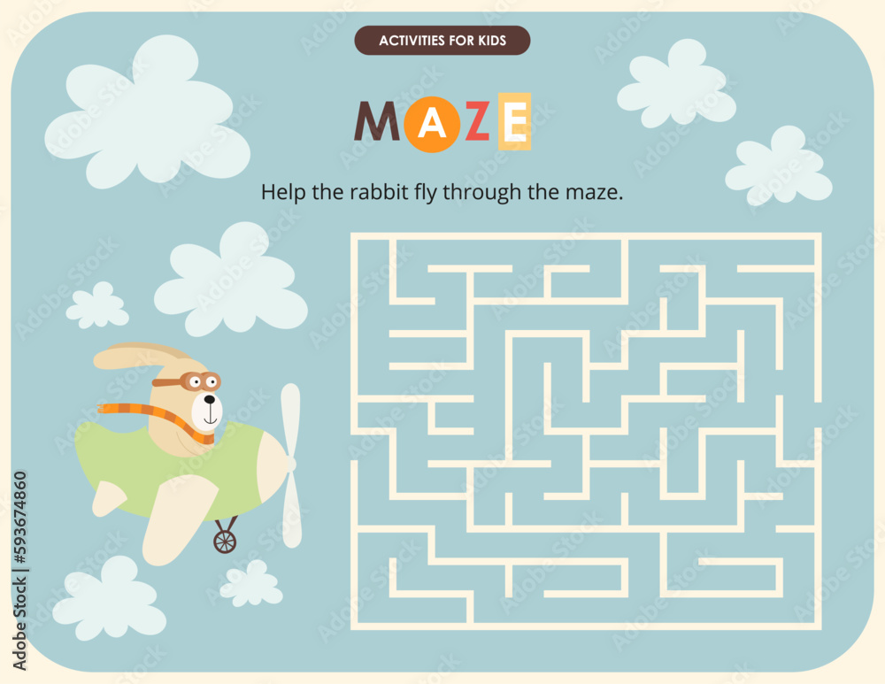 Cute Animals Maze game for children. Help Rabbit fly through the maze ...