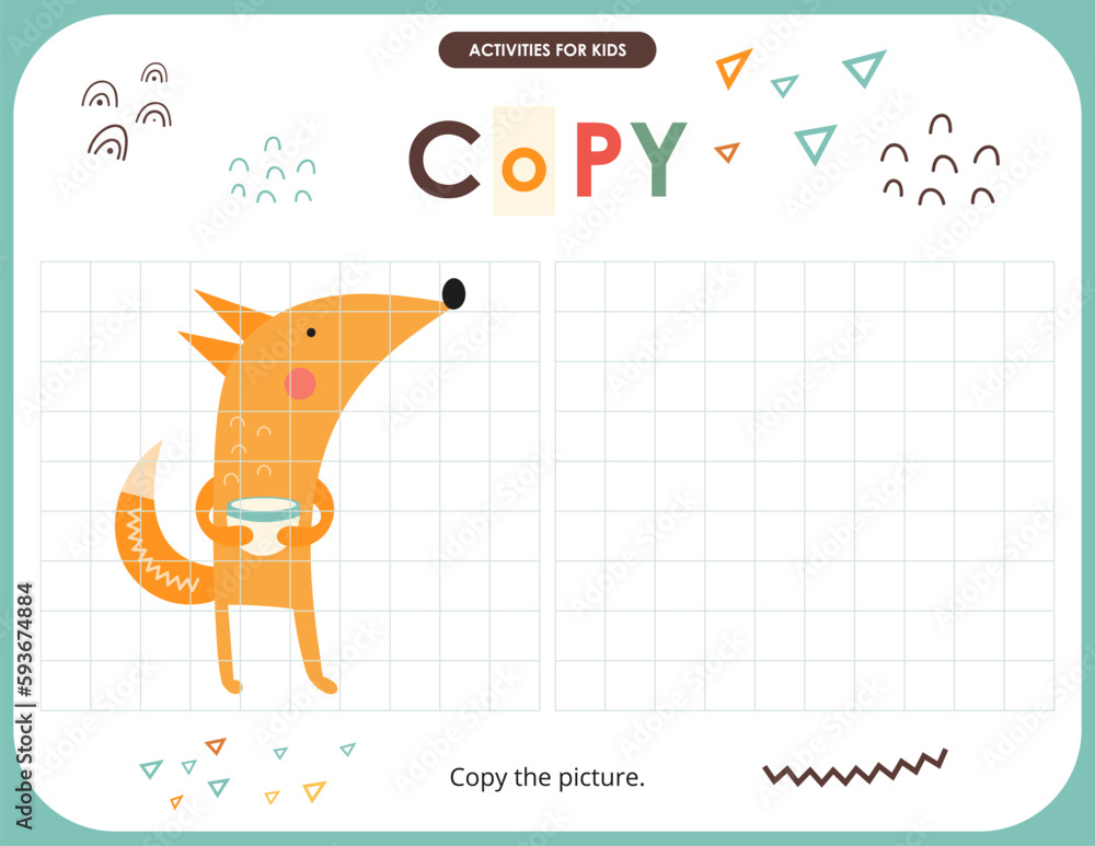 Cute Animals activities for kids. Copy the picture – Little Fox. Logic ...