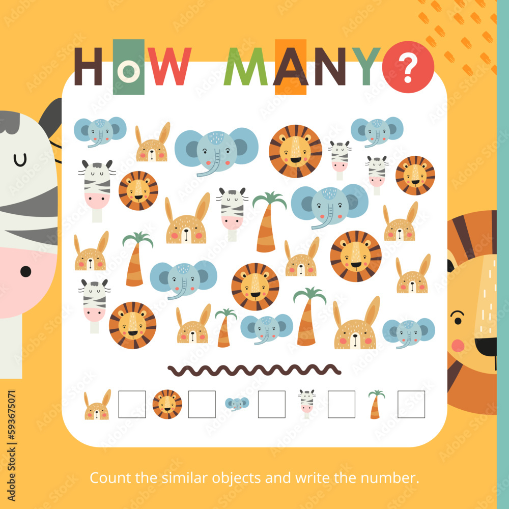 Safari Animals activities for kids. How many. Count the number of hare ...