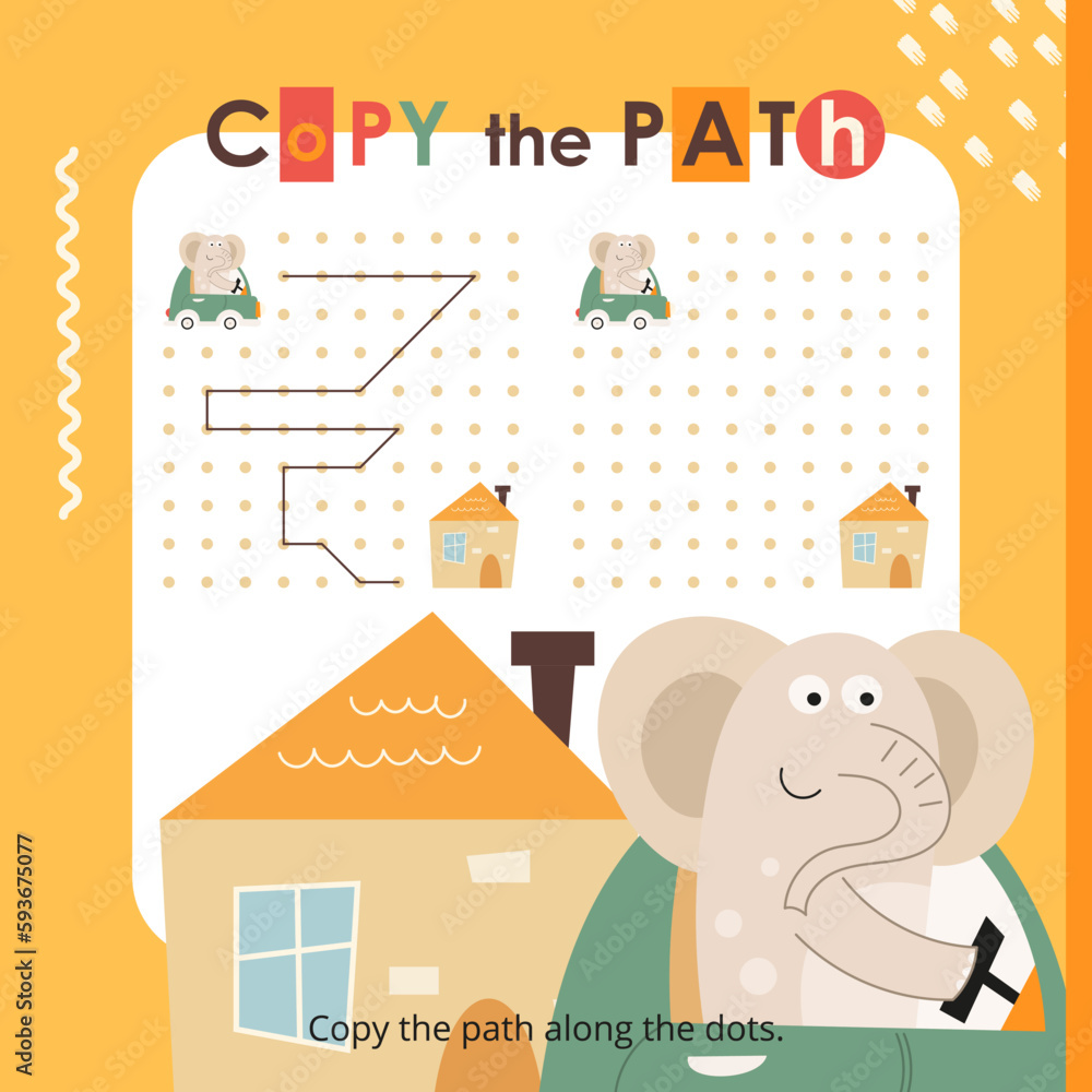 Cute Animals activities for kids. Copy the path for Elephant. Logic ...