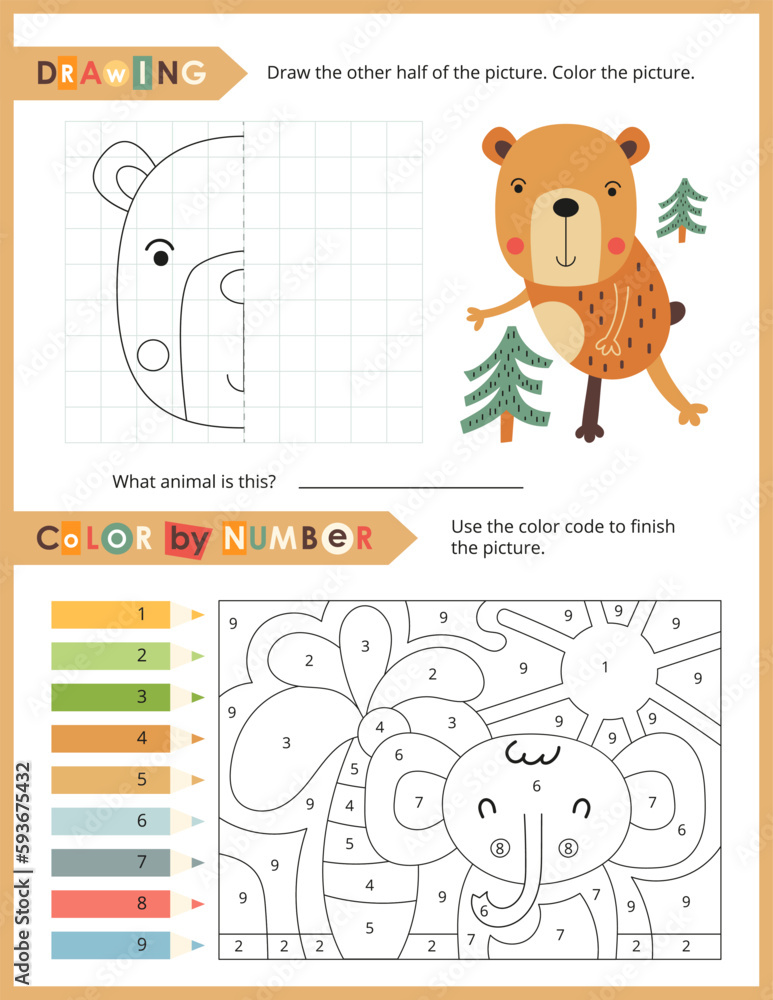 Vetor de Cute Animals Activity Pages for Kids. Printable Activity Sheet ...
