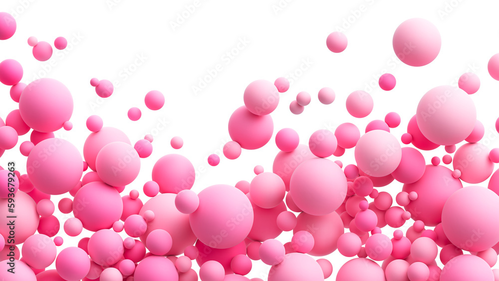 Pink matte soft chaotic balls in different sizes isolated on ...