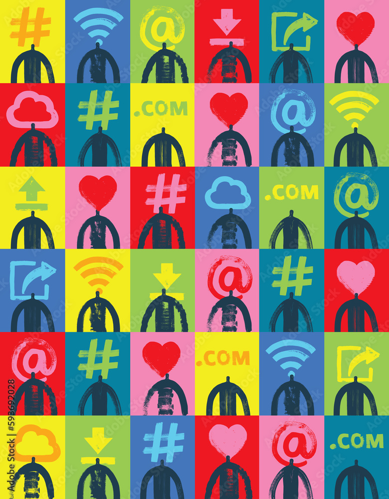 Influencers / followers and social media symbols. Portrait format Stock ...