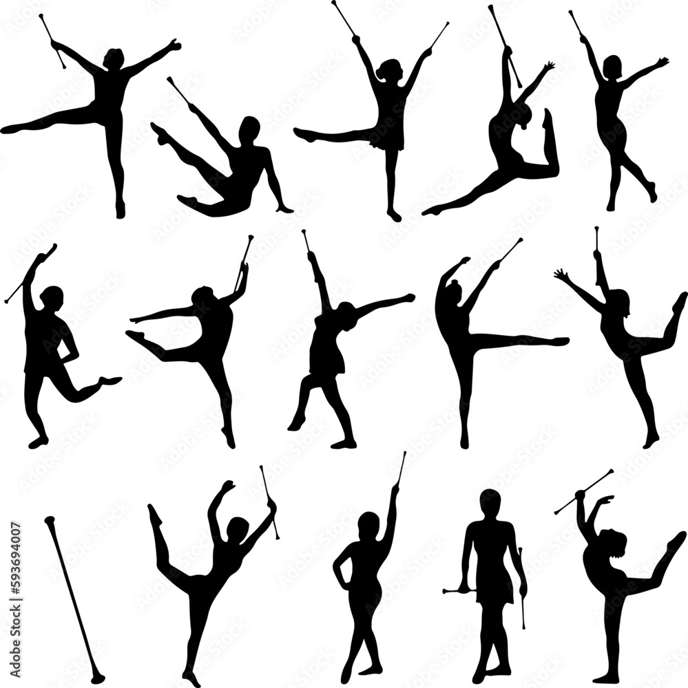 Baton Twirling Black white vector outline or line art file for cnc ...