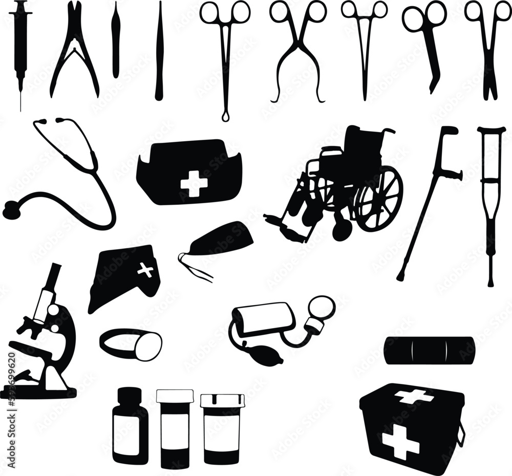 Vektorová grafika „Medical Props vector file Black white vector outline ...