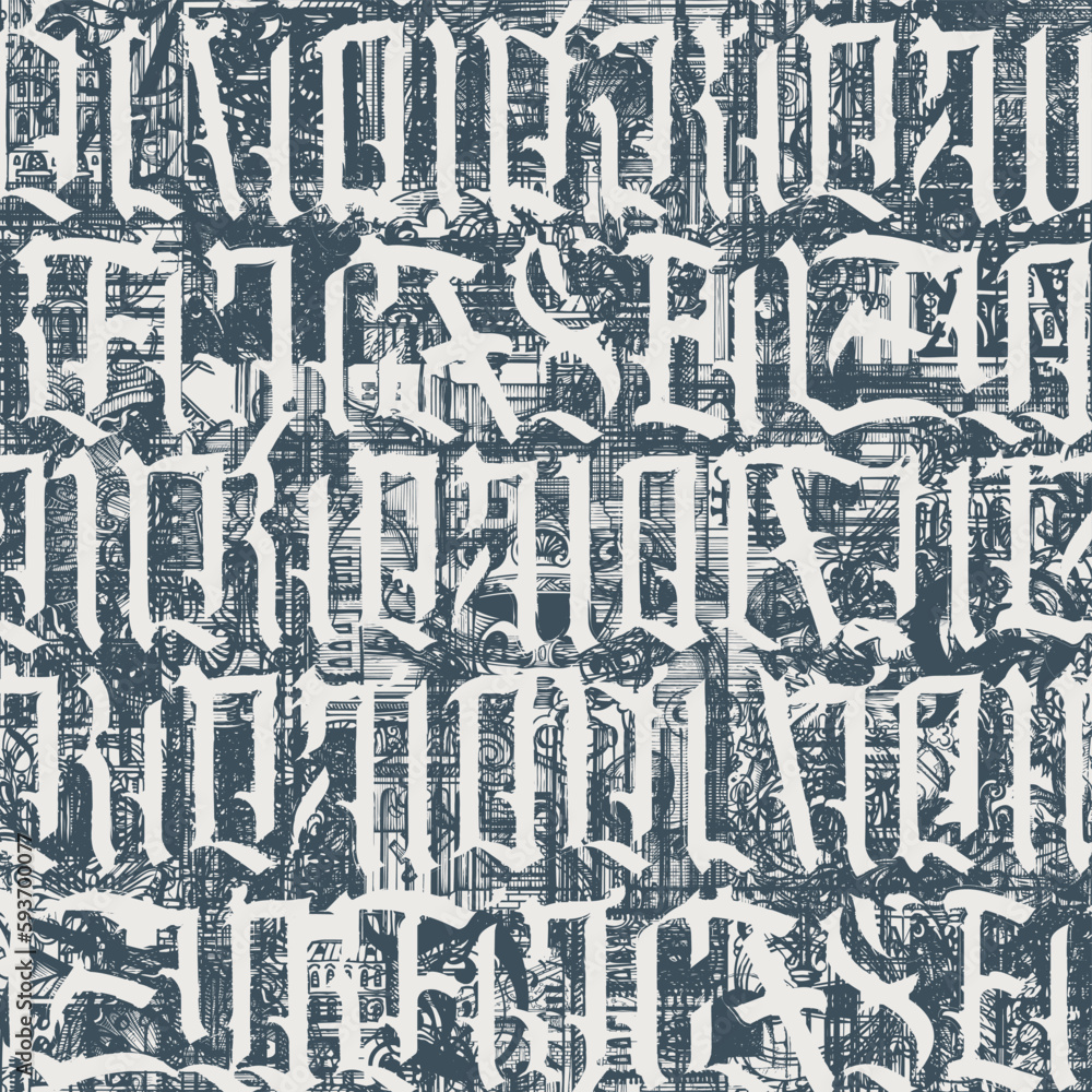 Seamless pattern of ornate Gothic letters. Monochrome repeating ...