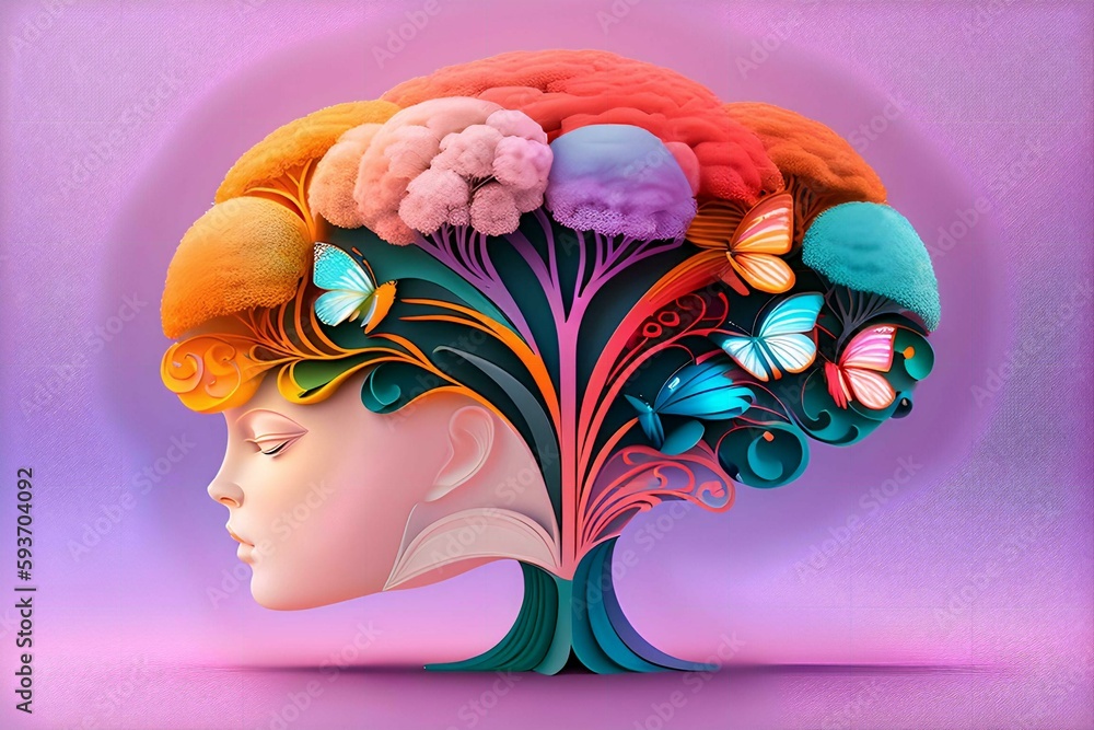 a drawing of a brain with flowers growing out of it, conceptual art ...