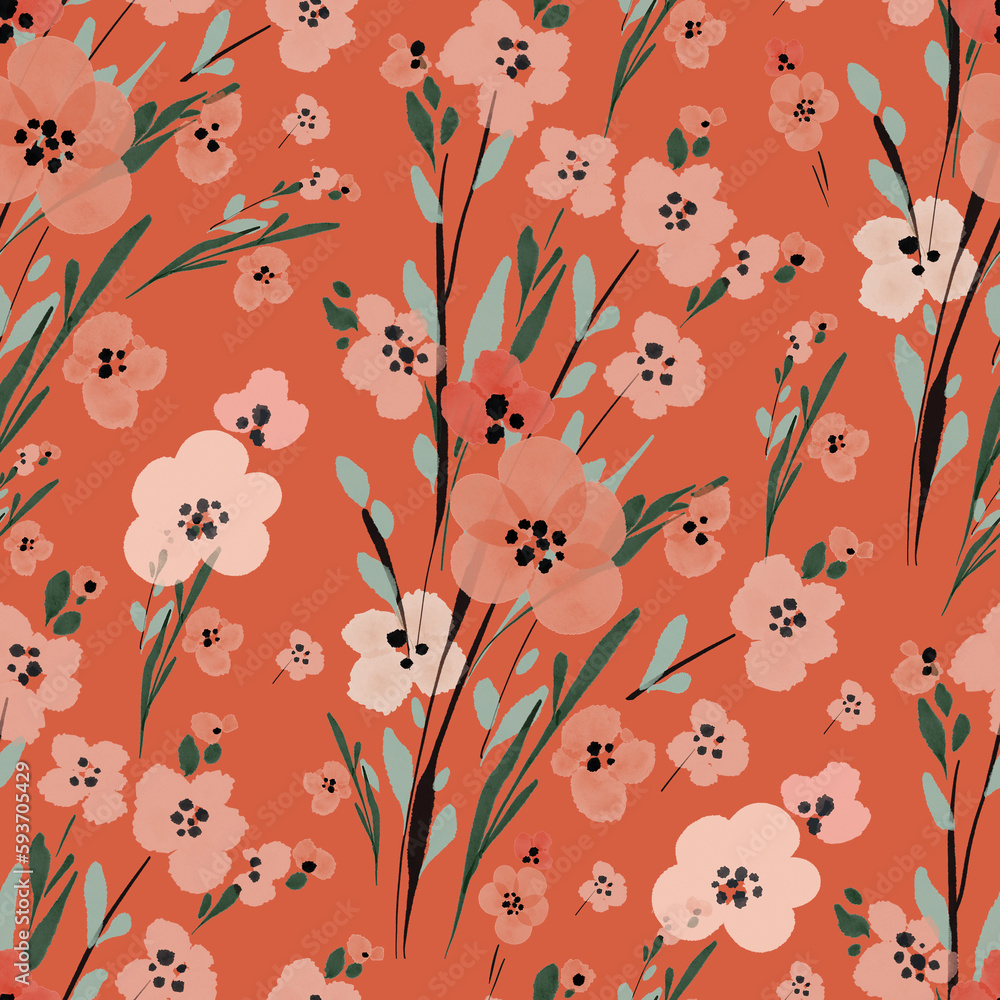Small flowers on an orange background. Seamless pattern with cute ...