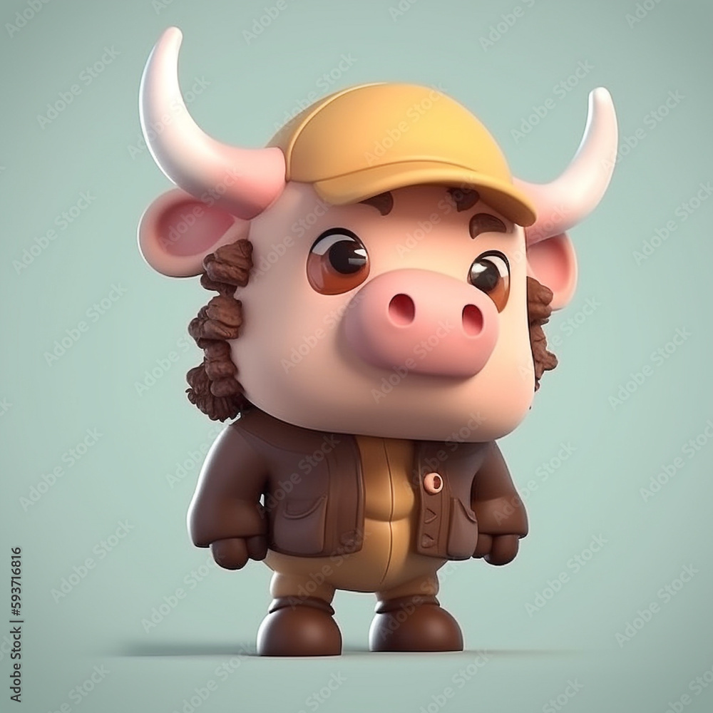 Bison cartoon, Bison illustrated character, Bison 2D character, Cute ...