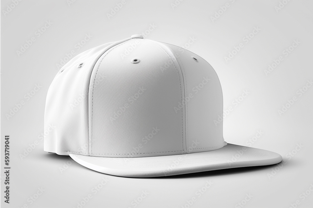White baseball cap mockup on white background, side view, snapback cap ...