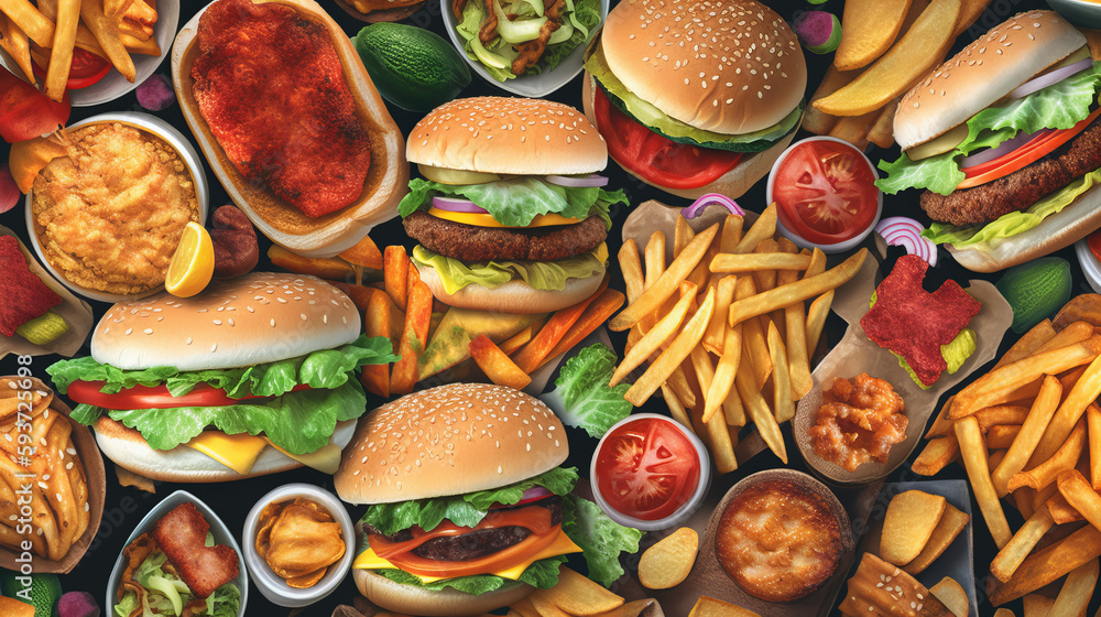Pattern with american fast food. Fun and bright colorful background ...