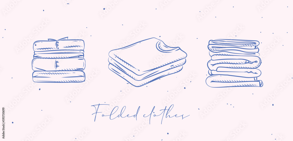 Folded clothes in different angles drawing in graphic style on peach ...