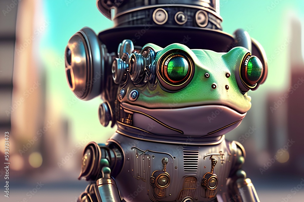 Cute happy mechanical robot frog in Wizard of Oz style, hyper detailed ...